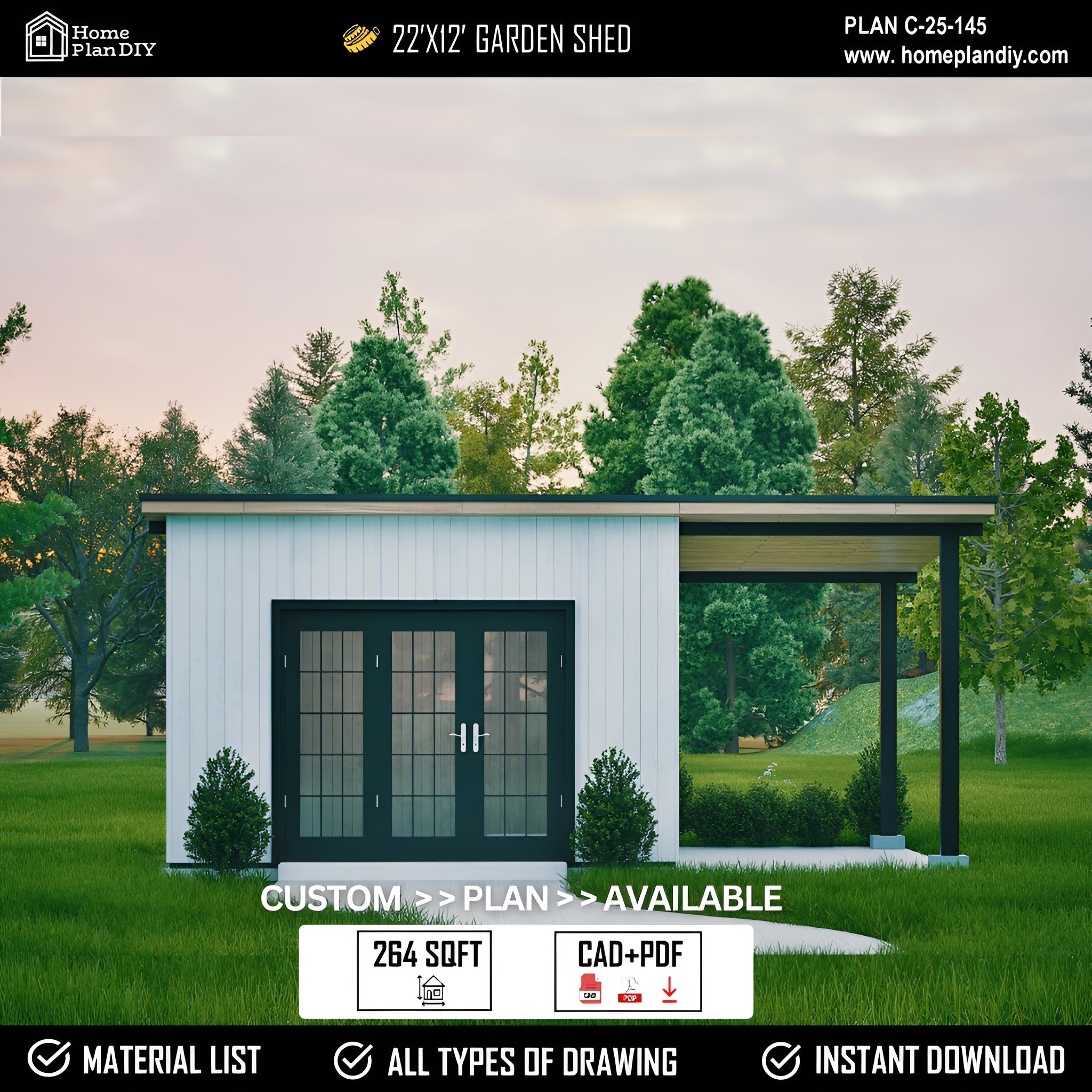 Modern Garden Shed Plans 12x22 – DIY Plan C-25-145 – Home Plan DIY